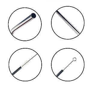 BambooMN Reusable Stainless Steel Metal Drinking Straws - 8" Bent Straws w/ 1x Cleaning Brush - 6 Pack