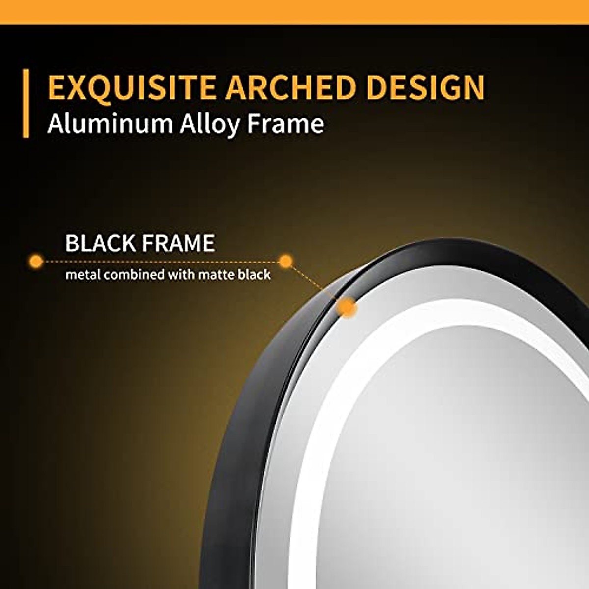 S'bagno 63"x20" Arched-Full-Length-Mirror-with-Lights, Bedroom Full-Body-Floor-Mirror Aluminum Black Frame, Wall-Mounted Hanging Dressing-Mirror with Touch Dimming& 3000K 4000K 6500K