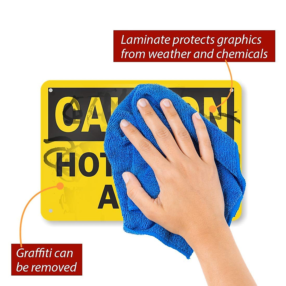 Smartsign U4-1433-RA_10X7 "CAUTION HOT WORK AREA" Reflective Recycled Aluminum Sign, 10" x 7"