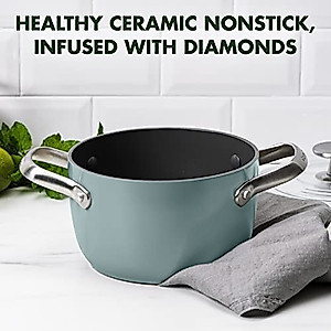 GreenPan Healthy Ceramic Nonstick, 2QT Rice Grains and Soup Maker, Caldero Pot with Lid, PFAS-Free, Induction, Dishwasher Safe, Oven Safe, Smokey Blue