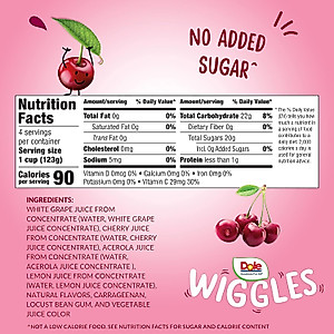 Dole Wiggles No Sugar Added Cherry Fruit Juice Gel Snacks, 4.3oz 24 Total Cups, Gluten & Dairy Free, Bulk Lunch Snacks for Kids & Adults