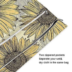 SDMKA 2Pcs Wet Dry Bag for Baby Cloth Diapers Sunflowers Yellow Reusable Waterproof Wet Bag with Two Zippered Pockets for Travel Beach Pool