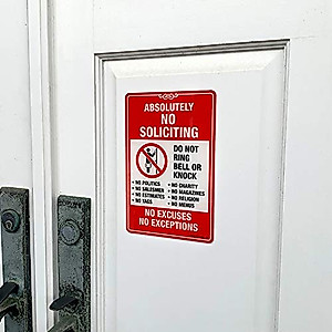 SmartSign “Absolutely No Soliciting, No Excuses, No Exceptions Do Not Ring Bell Or Knock” Sign | 6" x 9" Acrylic for Home/House, Front Door, Business