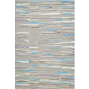 Hauteloom Atius Wool Living Room, Bedroom Area Rug - Contemporary - Natural Gray, Royal Denim, Gray - 8' x 10'