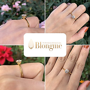 Blongme 1 Carat Moissanite Rings for Women Engagement Wedding band 925 Sterling Silver Round Solitaire Yellow Gold Size 7
