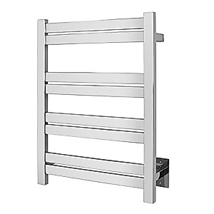 WarmlyYours Radiant Electric Heated Towel Warmer Rack, Hardwired, Integrated On/Off Switch with Light, Stainless Steel, Polished