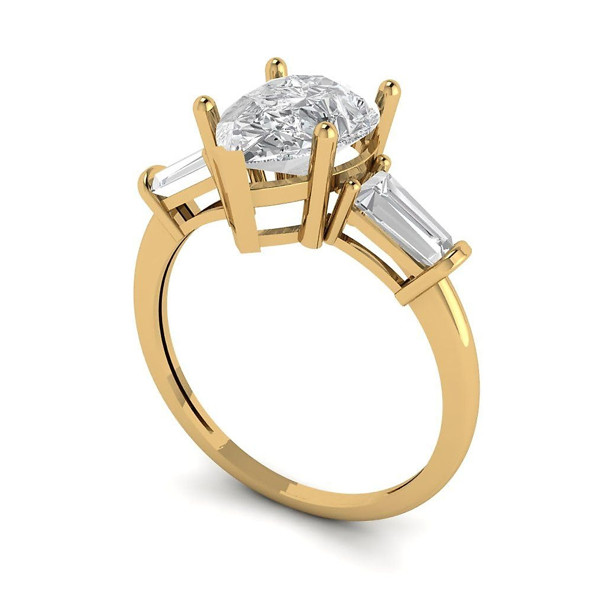 Clara Pucci 2.5 ct Pear Baguette cut 3 stone Solitaire Moissanite Designer Anniversary Bridal Engagement Ring 14k Yellow Gold
