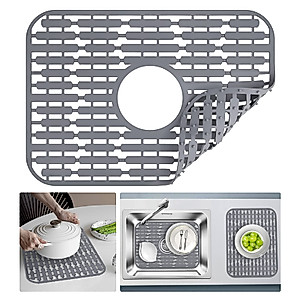 JUSTOGO Sink Mat, Silicone Sink Protectors for Kitchen Sink Grid Accessory 18'' x 12.8'', Kitchen Sink Mats for Bottom of Kitchen Farmhouse Stainless Steel Porcelain Sink, Center Drain（1 PCS)）
