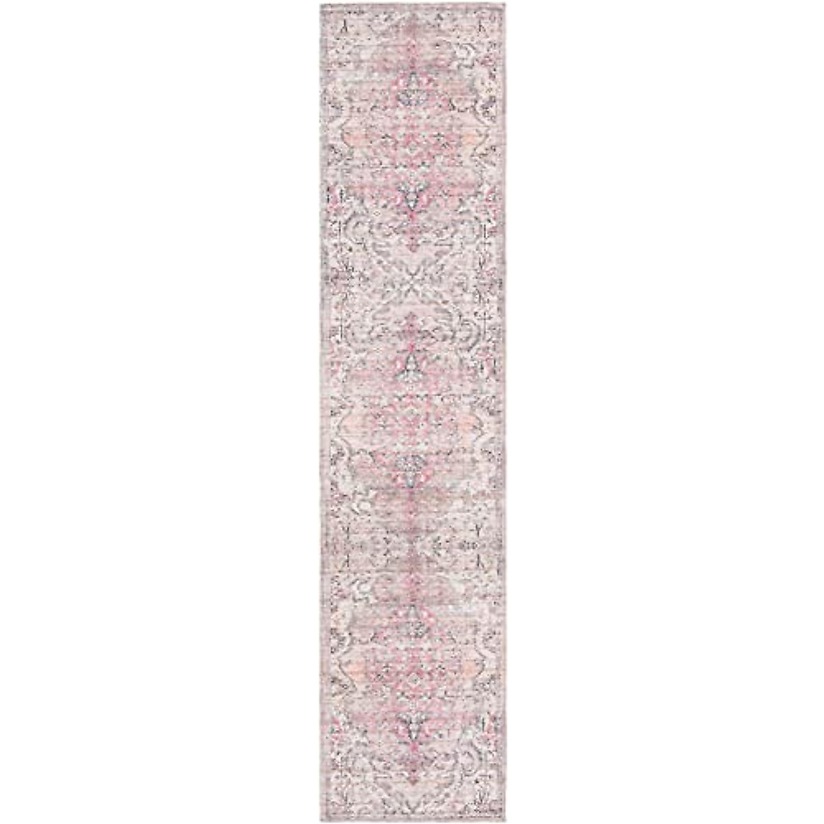 Rugs.com Nostalgia Washable Collection Rug – 2' 7 x 12' Runner Beige Pink Flatweave Perfect for Hallways, Entryways