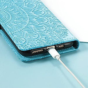 ShinyCase for Infinix Smart 5 Phone Cases,Embossed Mandala Flower Flip Wallet PU Leather Cover for Infinix Smart 5 Magnetic Closure Kickstand Card Slots Protection Case for Infinix Smart 5,Sky Blue