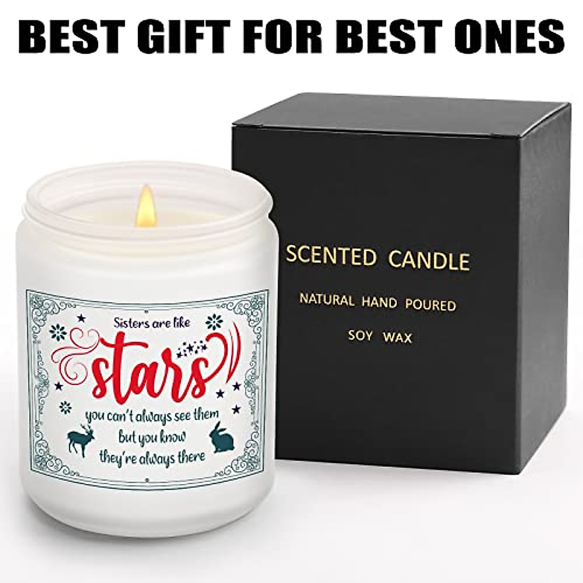Sisters Gifts from Sister, Funny Lavender Scented Candle Gifts for Sister, Christmas, Mother's Day, Birthday Gifts for Sister from Sister, Brother, Sisters are Like Stars Candle Gift