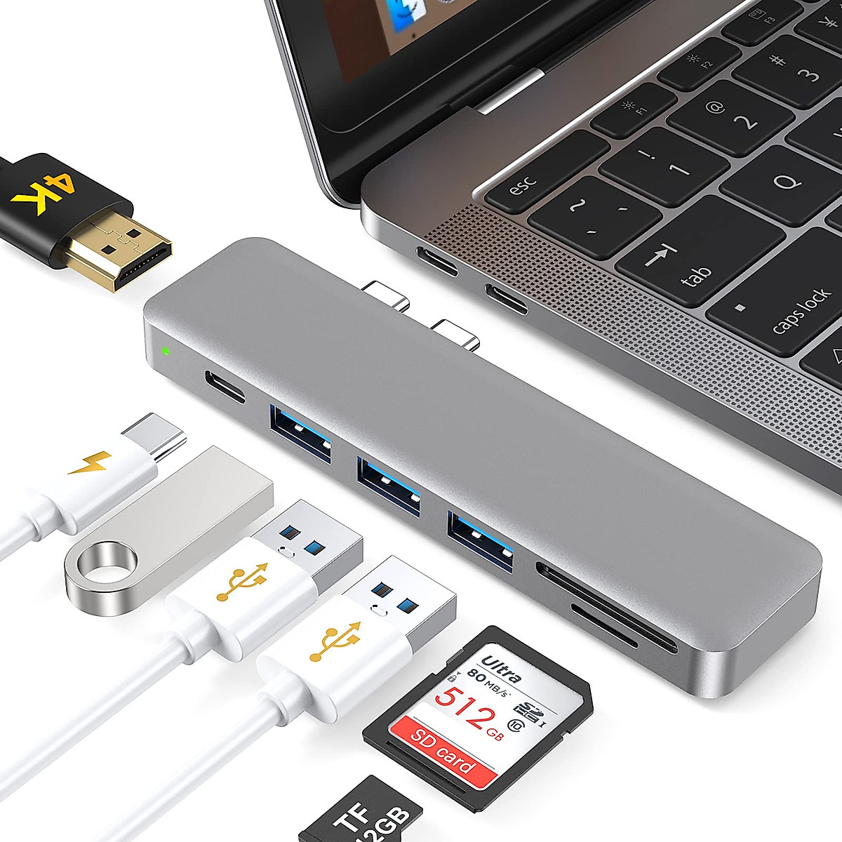 Adapter for MacBook Pro/Air M1 2022/2021/2020, 7 in 2 USB-C Hub with 4K HDMI, Thunderbolt 3(100W PD), USB-C & 2 USB 3.0, SD/TF Card Reader, Type C Dongle for MacBook Pro Air 13" 15" 16" (D)