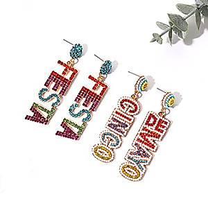 2 Pairs Mexican Earrings for Women, Beaded Fiesta Earrings Cinco De Mayo Earrings Statement Piñata Sombrero Chili Earrings Mexican Independence Day Earrings Holiday Jewelry Gifts (Style D)