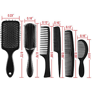 SIQUK 6 Pieces Hair Brush Comb Set Paddle Brush Detangle Hair Brush and Black Combs for Men and Women Wet, Dry, Curly and Straight Hair