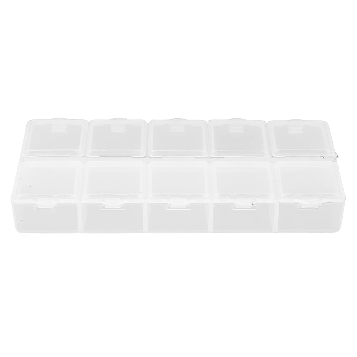 Compartment Storage Container, Detachable Cover Portable Safe 10 Grids Organizer Box Plastic White for Earrings for Nails Tool for Rhinestone