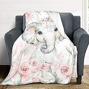 Baby Elephant Blanket Nursery Blankets Floral Elephant Decor Pink Throw Blanket Gifts for Girls Super Warm Soft Plush Lightweight Fleece Flannel Blanket Couch Bedding Blanket for Kids Women 50"x60"