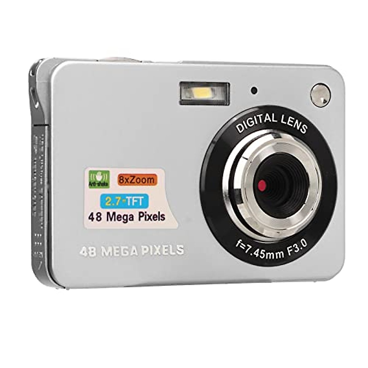 Digital Camera 4K, 4K Digital Camera 48MP 2.7in LCD Display 8X Zoom Anti Shake Vlogging Camera for Photography Continuous Shooting (Silver)