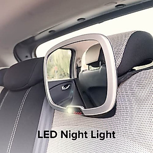 Diono Easy View Plus Baby Car Mirror with Light, Safety Car Seat Mirror for Rear Facing Infant with 360 Rotation, LED Night Light, Wide Crystal Clear View, Shatterproof, Crash Tested