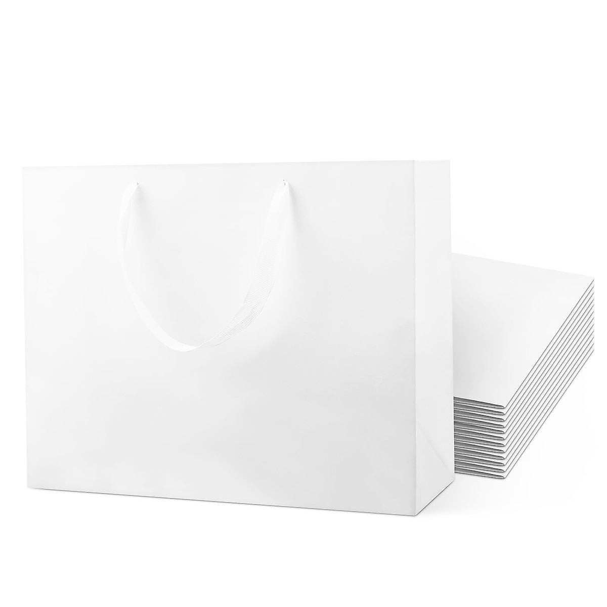 QIELSER 12 pcs Kraft Gift Bags Bulk Extra Large Size 16x6x12 Inches, White Kraft Paper Shopping Bags with Ribbon Handles, Party Favor Bags, Shopping Bags, Retail Bags, Wedding Bags