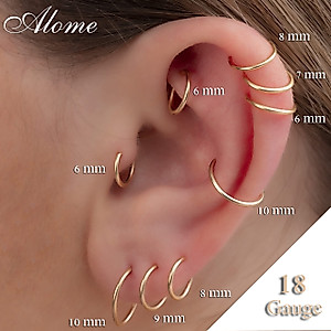 14k Gold Filled Conch Hoop Earrings for Women, 12mm 18 Gauge (Gold, 12mm 18 gauge / 1 pair)