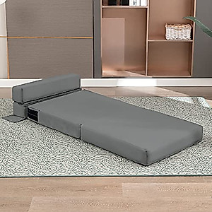 Mjkone Folding Futon Sofa Bed, Modern Convertible Couch for Compact Living Room Office Apartment Space, Modular Sectional Sofa for Resting Camping- Single, Dark Grey