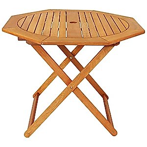 Sunnydaze Meranti Wood Octagon Outdoor Folding Patio Table - Teak Oil Finish