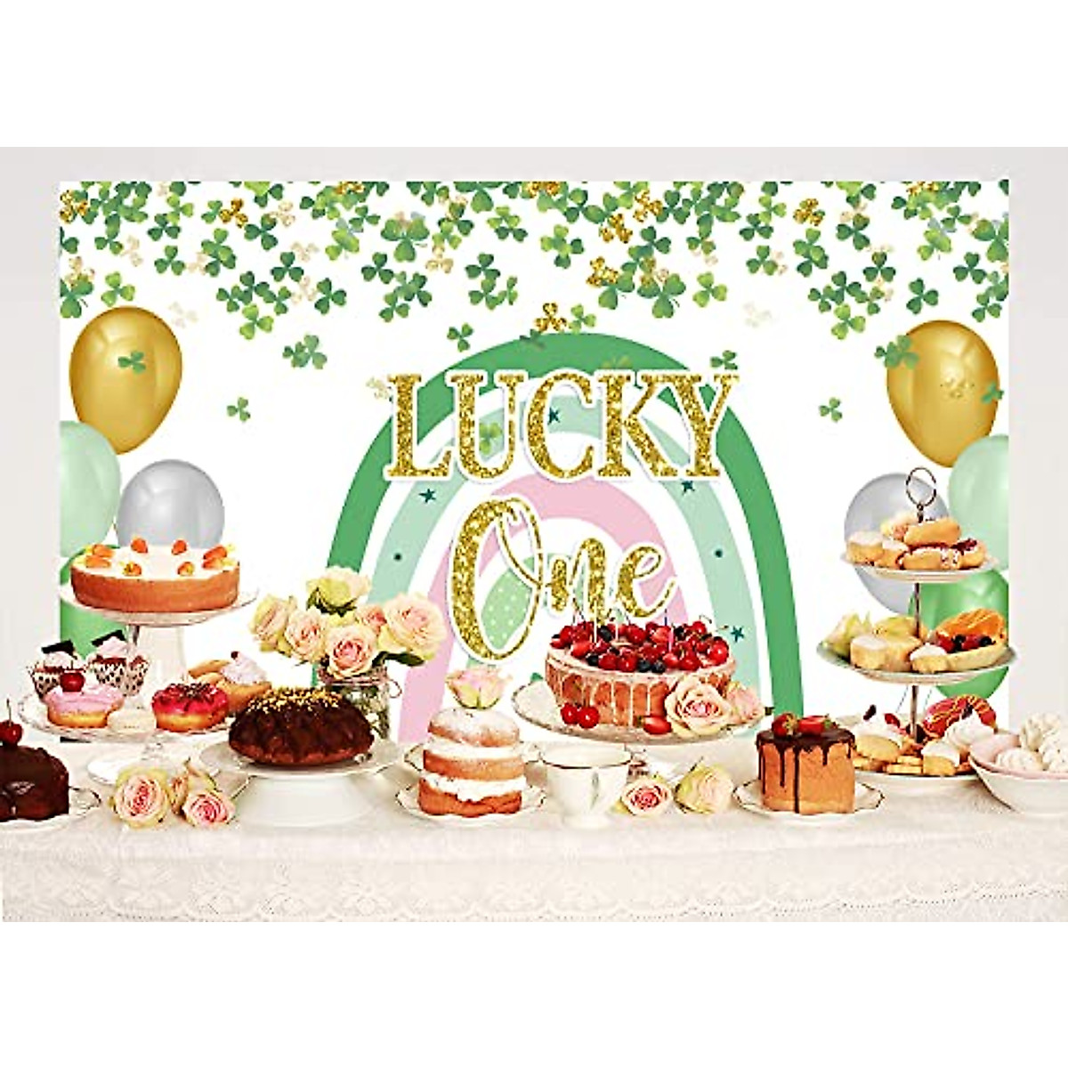 Ticuenicoa 5x3ft St. Patrick’s Day Backdrop Rainbow Lucky One Birthday Photo Background for Photography Green Shamrocks Ballons Banner 1st Birthday Party Decorations Cake Table Favor Supplies