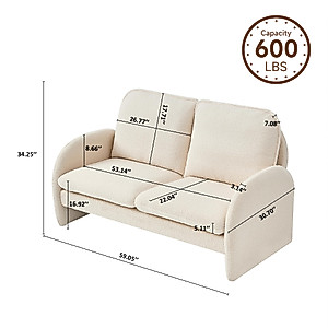 VASOENY 59.05 X 30.7'' Loveseat Sofa, Sherpa Lamb Fabric Love Seat Couch, Comfy 2 Seater Sofa, Upholstered Modern Leisure Loveseat Couches for Bedroom, Office, Living Room and Apartment