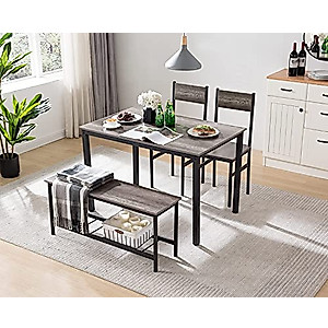 Dining Room Table Set,Kitchen Table and 2 Chairs with Bench,Wood Breakfast Table Set with Storage Racks for Small Space,Apartment,Dining Room, Home Office