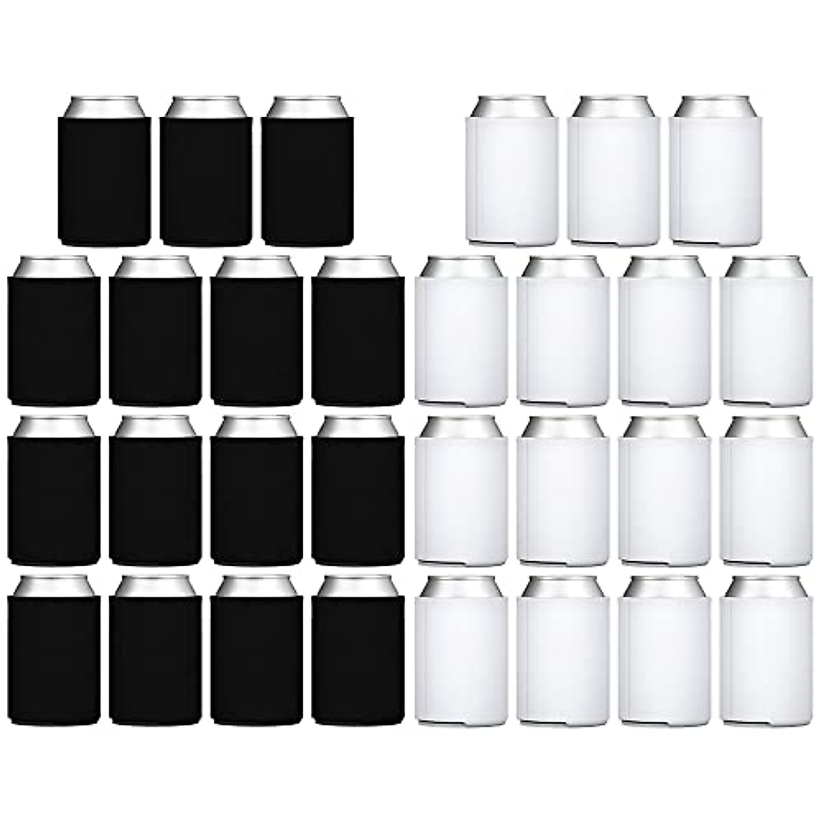TahoeBay Blank Can Cooler Sleeves (30-Pack) Black and White Plain Soft Insulated Blanks for Soda, Beer, Water Bottles, HTV Vinyl Projects, Wedding Favors and Gifts