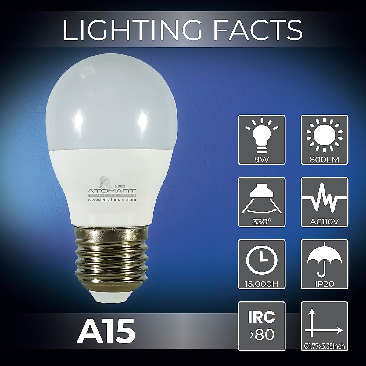 6 Pack A15 LED Bulb 9W 800 Lumens, 2700K Soft White, 110V Small Light E26 Base (60W Incandescent Replacement)