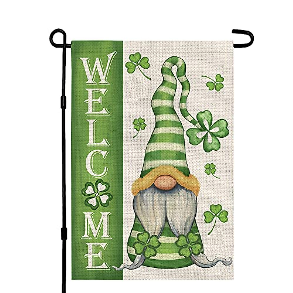 CROWNED BEAUTY St Patricks Day Garden Flag Gnome Shamrock Welcome 12×18 Inch Double Sided Green Clover Small Outside Vertical Holiday Yard Decor