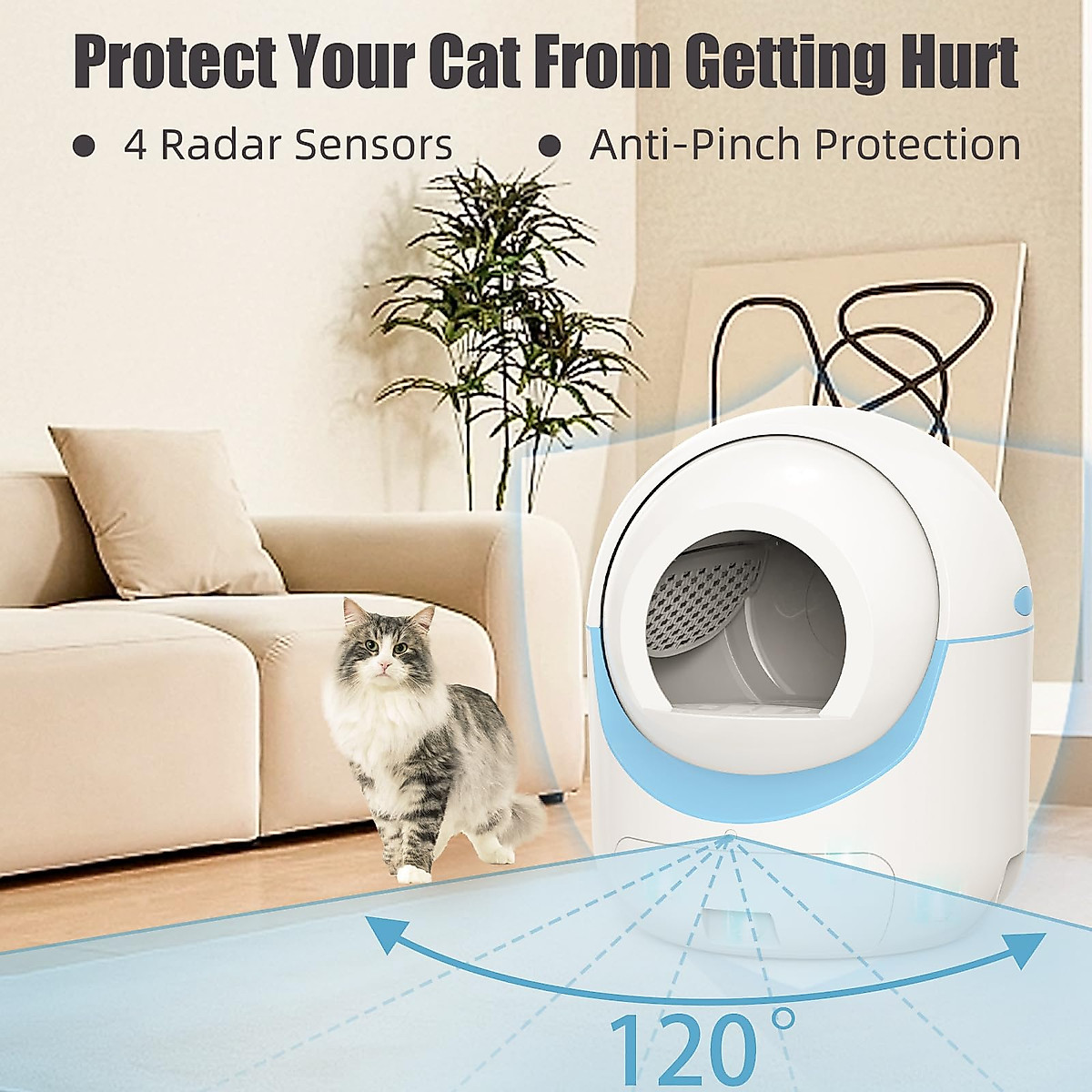 CATLK Self Cleaning Cat Litter Box, Automatic Cat Litter Box for Multi Cats with APP Control, Smart Cat Litter Box with Garbage Bags & Mat & Brush, Anti-Pinch/Odor Removal/Easy Clean, 1-Year Warranty