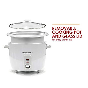 Elite Cuisine ERC-003 Electric Rice Cooker with Automatic Keep Warm Makes Soups, Stews, Grains, Hot Cereals, White, 6 Cups Cooked (3 Cups Uncooked)