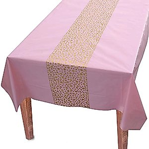 ZULADISE 2 Pack Pink Table Cloths for Parties Disposable Pink Plastic Tablecloth Premium Pink and Gold Tablecloth 8ft Pink Table Cover for Birthday Baby Shower Party Tablecloth for Rectangle Tables…