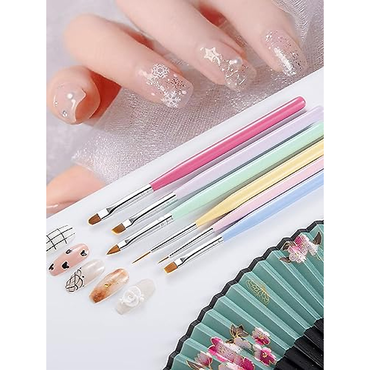 GEMBITYFUL Nail Art Brushes 6Pcs Painting Nail Brushes Nail Art Liner Brushes and Nail Art Dotting Pens for Salon