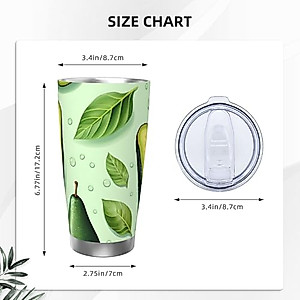 AYCZN Avocado Leaves 20 OZ Tumbler Stainless Steel Travel Coffee Mug, Summer Fruit Insulated Water Bottle with Lid and Straws Leakproof Thermal Cup