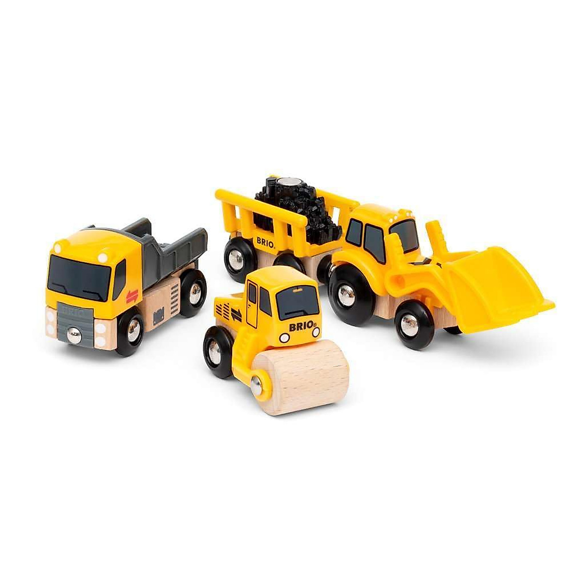BRIO Construction Vehicles - Premium Wooden Toy Train Set | Fun and Educational | Easy Magnetic Couplings | FSC Certified Wood | Ideal Christmas or Birthday Gift