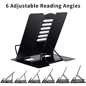 MSDADA Desk Book Stand Metal Reading Rest Book Holder Adjustable Cookbook Documents Holder Portable Sturdy Bookstands for Recipes Textbooks Tablet Music Books with Page Clips (Black)