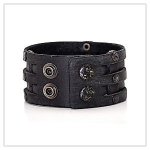 Mgutillart Punk Alloy Buckle Wide Wristband Braided Leather Cuff Bracelet(Black)