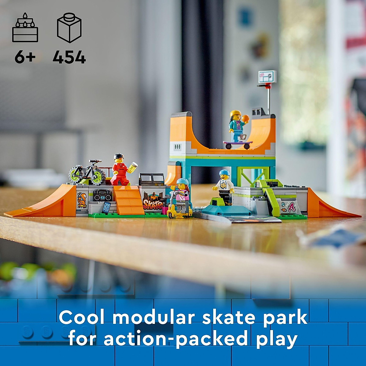 LEGO My City Street Skate Park Building Toy Set, includes a Skateboard, BMX Bike, Scooter and in-line Skates, Plus 4 Minifigures for Pretend Play, Fun Gift for Kids and Skating Fans, 60364