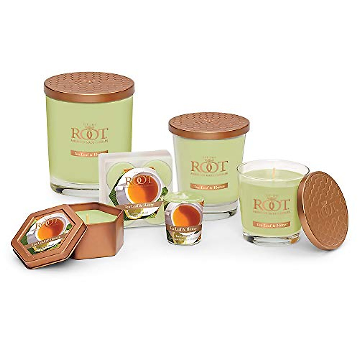 Root Candles 8870356 Honeycomb Veriglass Scented Beeswax Blend Candle, Large, Tea Leaf & Honey