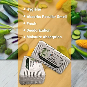 AZPAKO Refrigerator Deodorizer (2 Pack) - Natural Bamboo Activated Charcoal Fridge Deodorizer - Effective Than Baking Soda - Activated Carbon Smell Remover and Moisture Absorber , Fridge and Freezer Odor Eliminator