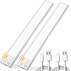 SUPERDANNY 47 LED USB-C Rechargeable Motion Sensor Under Cabinet Lights, 12" Closet Lights, 6000K Dimmable Under Counter Lights for Kitchen Wardrobe Stair, 2 Pack