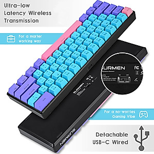 surmen 60% Wireless Gaming Keyboard 60 Percent RGB Backlit Hot-Swappable GT61 Mini Mechanical Keyboard Bluetooth Programmable (Gateron Yellow, Joker)