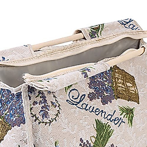 Knitting Bag, Wood Handle Woven Fabric Storage Bag Travel Yarn Storage Tote Organizer Crochet Bag for Knitting Needles Sewing Tools(Blue Flower)