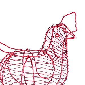 MERIGLARE Rustic Storage Basket Metal Wire Hen Shaped Snack Fruit Egg Basket Pink Wire Holder with Handles for Kitchen