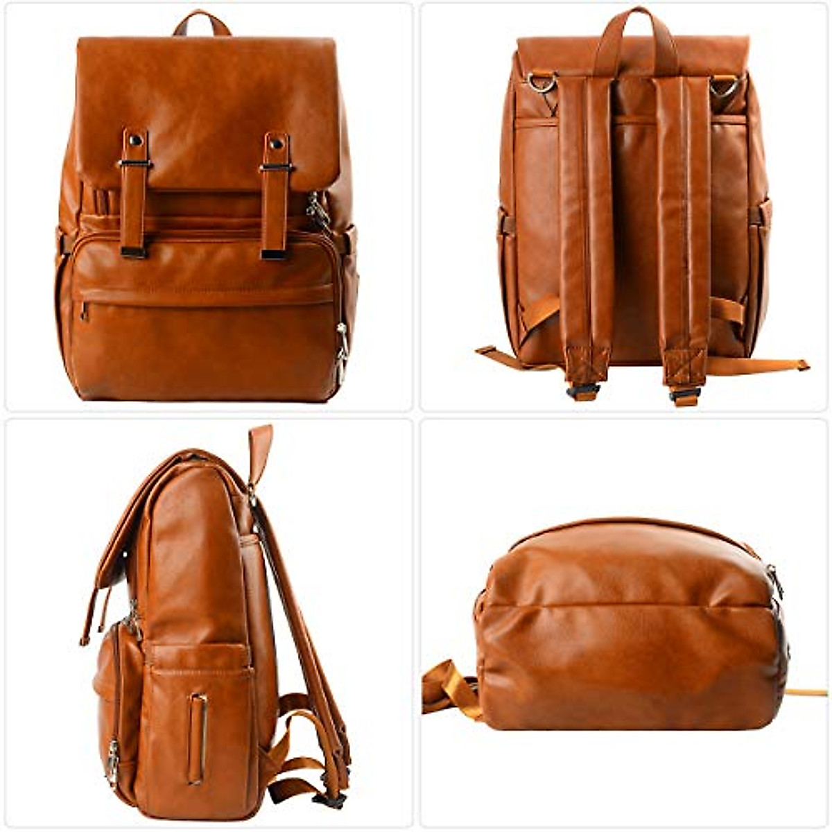 KZNI Leather Diaper Bag Backpack, Nappy Bag Baby Bags for Mom Unisex Maternity Diaper Bag with Stroller Hanger|Thermal Pockets|Adjustable Shoulder Straps|Water Proof| LargeCapacity (Brown)