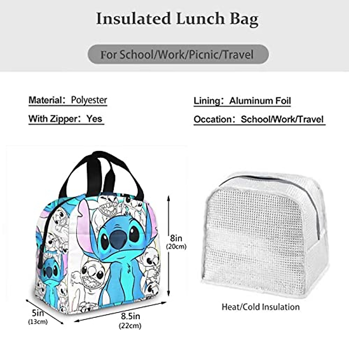 FANGAO Lunch Bag For Men Women Kids Insulated Leakproof Large Waterproof Reusable Lunchbox With Zipper Work Outdoor Travel Picnic,8.5x8x5 Inch