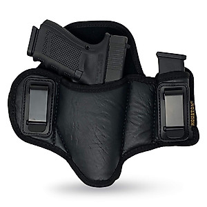 Tactical Pancake Gun Holster Houston - ECO Leather Concealed Carry Soft Material | Suede Interior for Protection | IWB | with Magazine Pouch | Fit: Glock 19 17 20 21 22 23 | Beretta 92 FS, PX4, XDM
